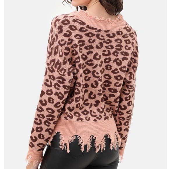 Love Tree | Sweaters | V Neck Frayed Leopard Print Sweater | Poshmark